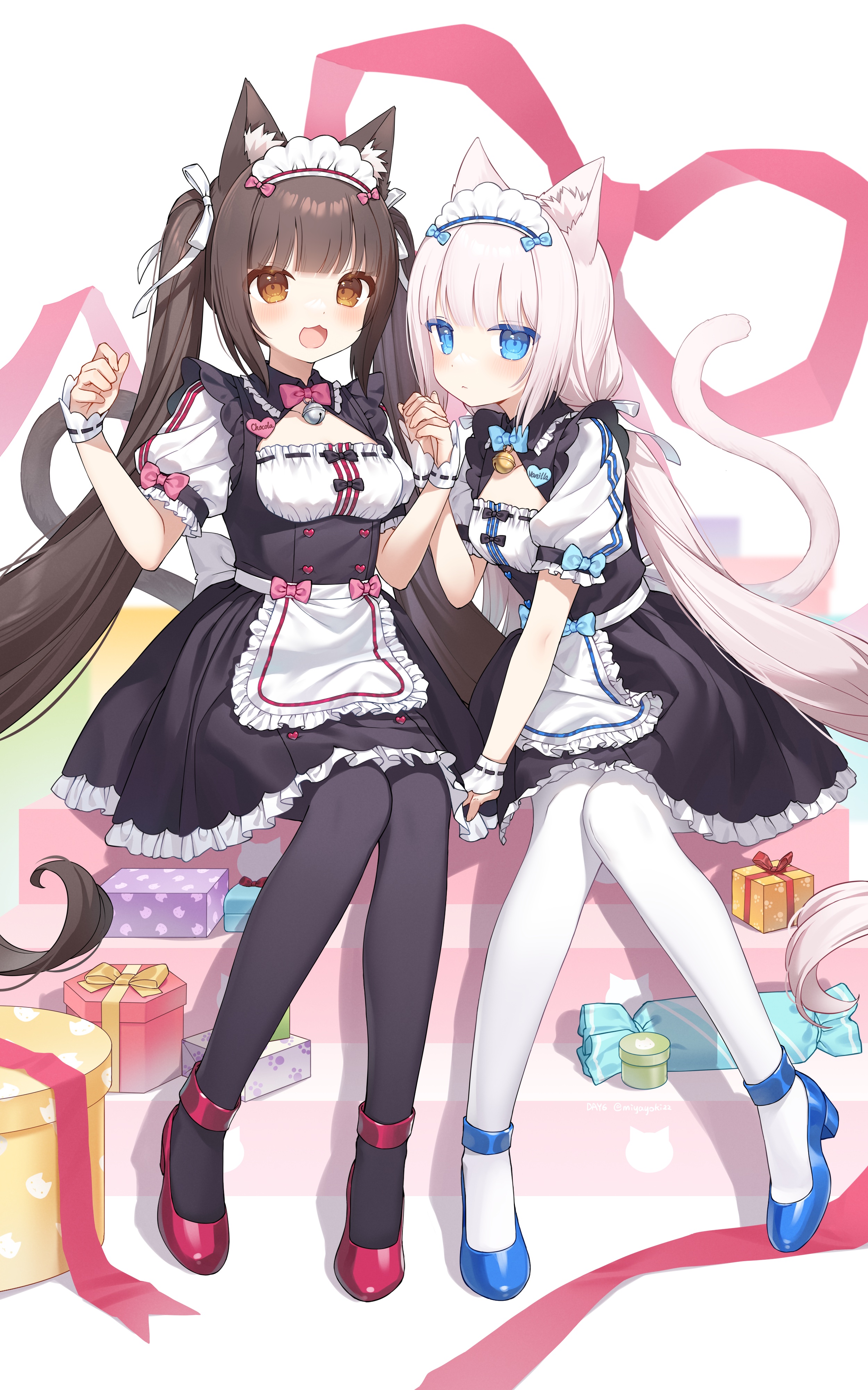 miyayoki nekopara chocola vanilla animal ears heels maid nekomimi skirt lift tail waitress ...